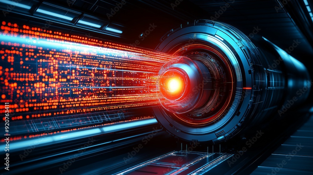 Futuristic propulsion system featuring a glowing engine and dynamic ...