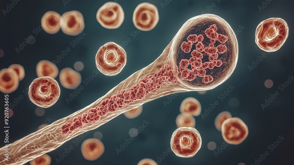 Microscopic view of a sperm cell and surrounding elements, illustrating ...