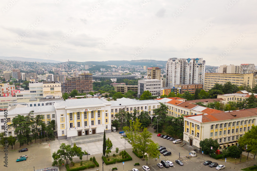 Tbilisi, Georgia - 9th august, 2024: aerial panning view Georgian ...