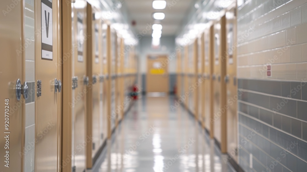 Bright clean and modern corridor with gender neutral restroom ...