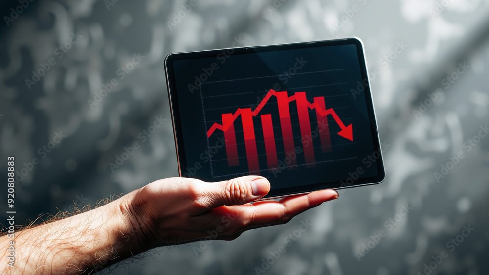 Tablet Showing Declining Graph - Business Analysis, Close-up image of a ...