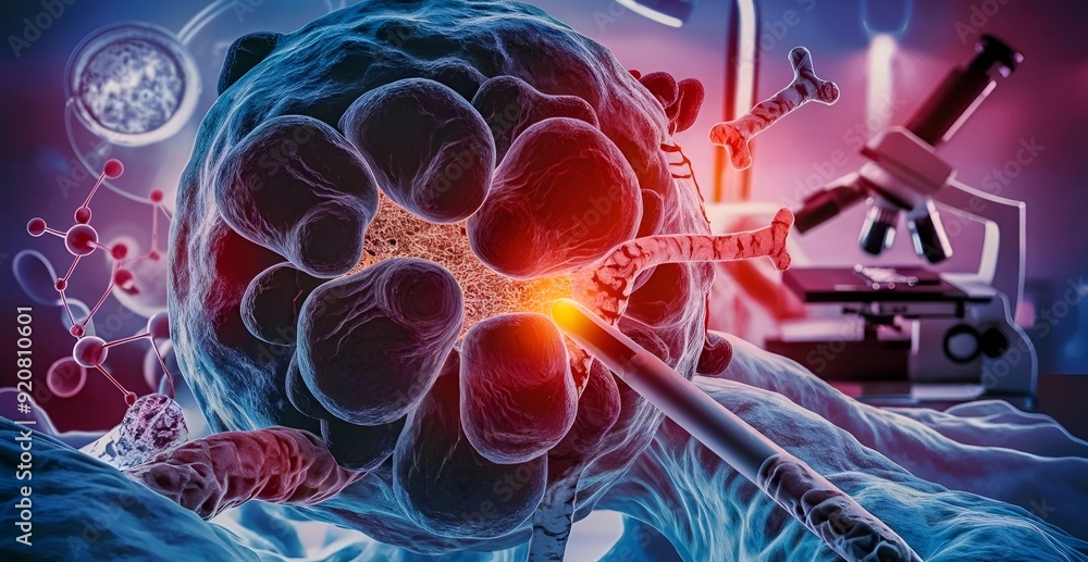 A powerful, high-resolution microscopic image of a cell. In the ...