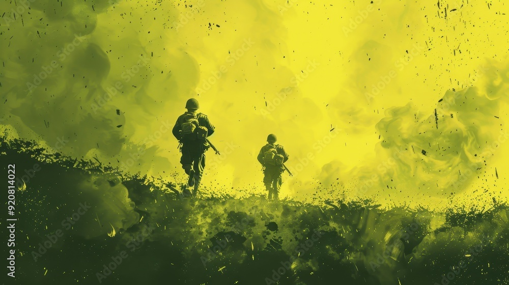 Battle-Ready WWII Army Background in Yellow and Green Tones for ...