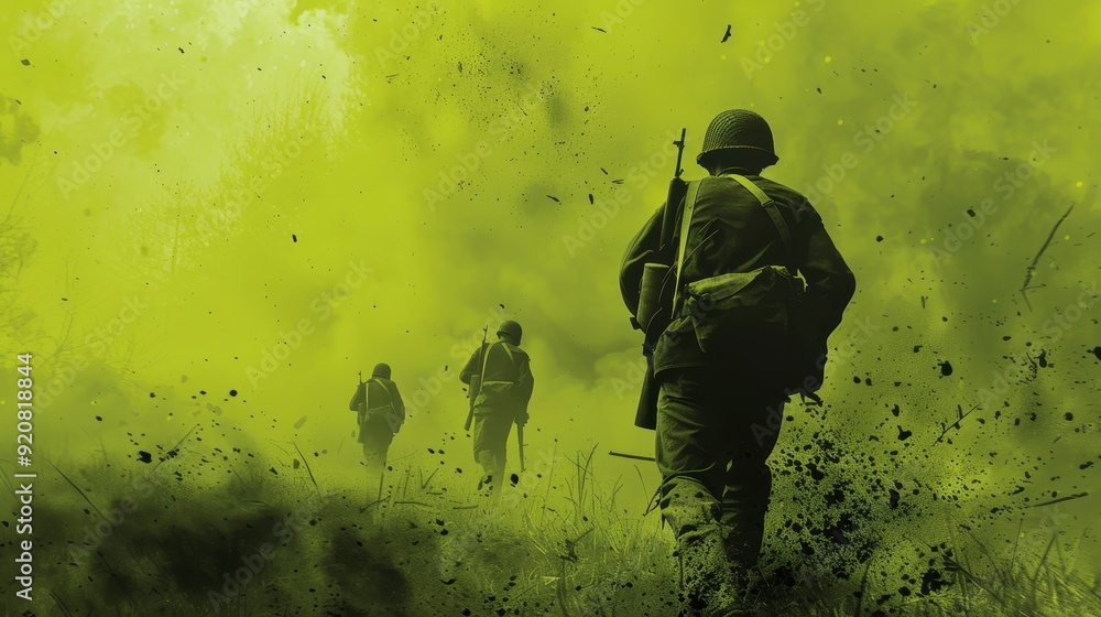 Vintage World War Two Army Background in Vibrant Yellow and Green Tones ...