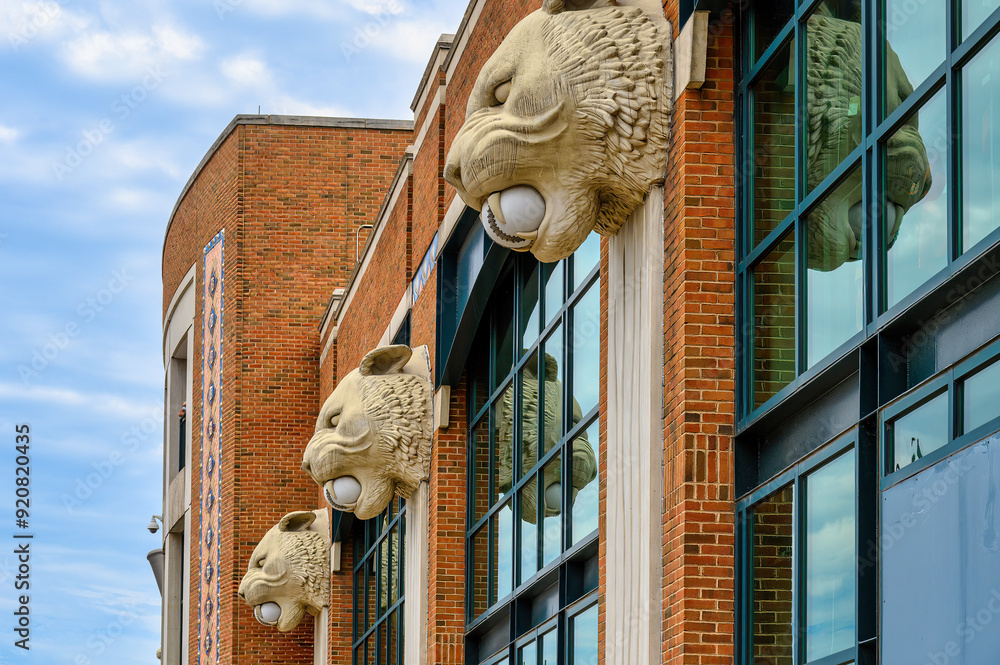 Exterior architectural features of the Comerica Park - the home of the ...