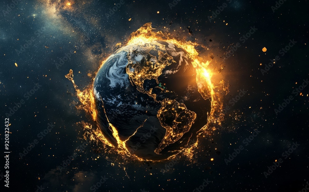 High quality realistic rendering of Earth planet destruction and ...