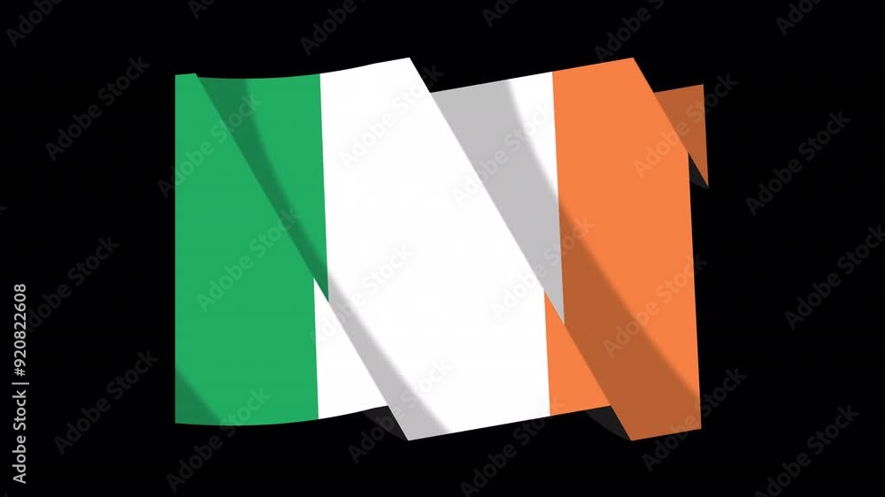 Looping animation of the Ireland flag with alpha channel, waving flag ...