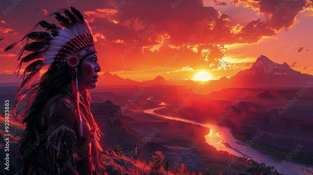 Native American Heritage Month. Indian chief with feathers on his head ...