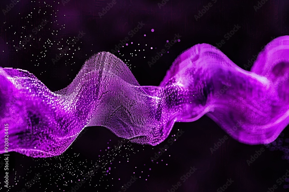 ภาพประกอบสต็อก Abstract looping purple energy waves from particles of ...