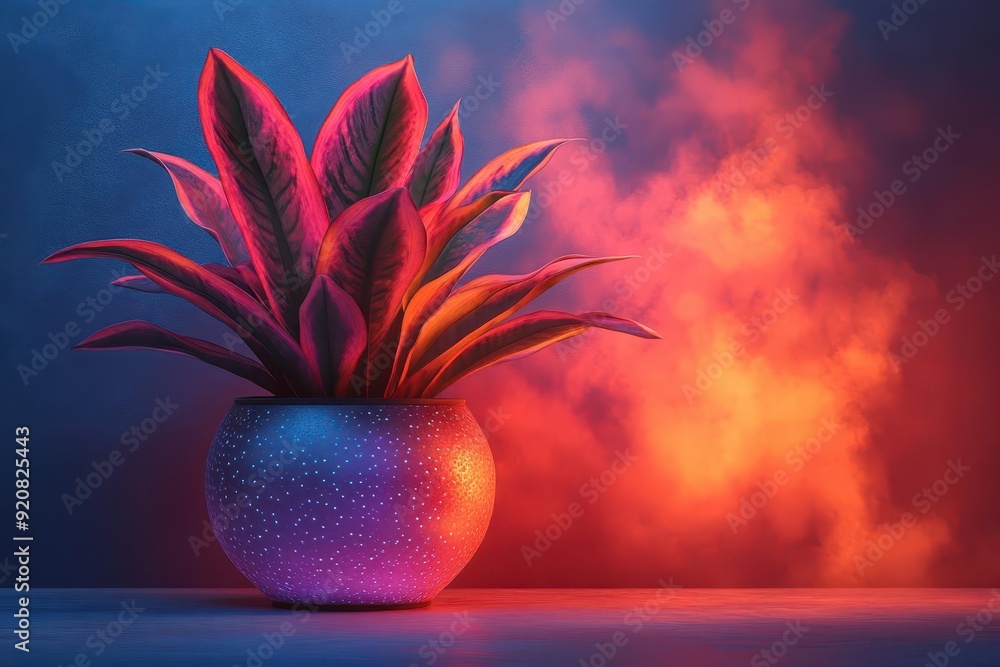bioluminescent snake plant in translucent pot emitting soft glow in ...