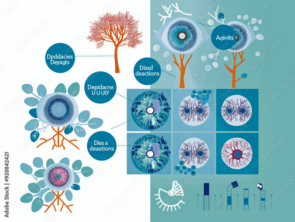 A diagram of the eye with a tree in the middle. The tree has a leafy ...