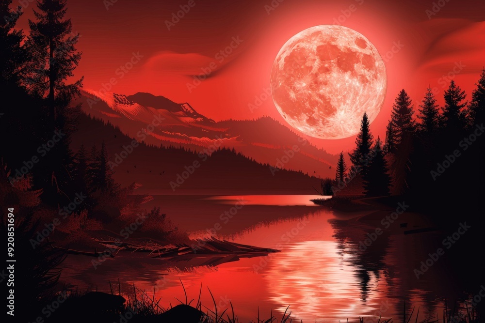 Apocalyptic digital artwork featuring a blood-red moon over a ...