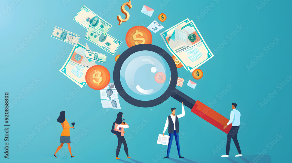 Business people searching for customers and potential clients using a ...