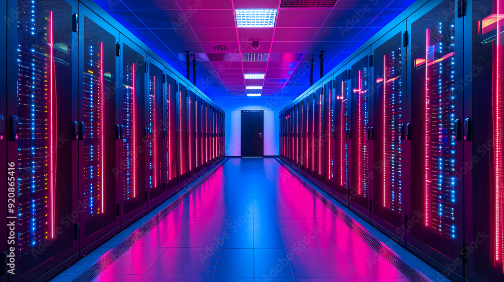 Vector cartoon corridor in a spaceship,Data Center With Illuminated ...