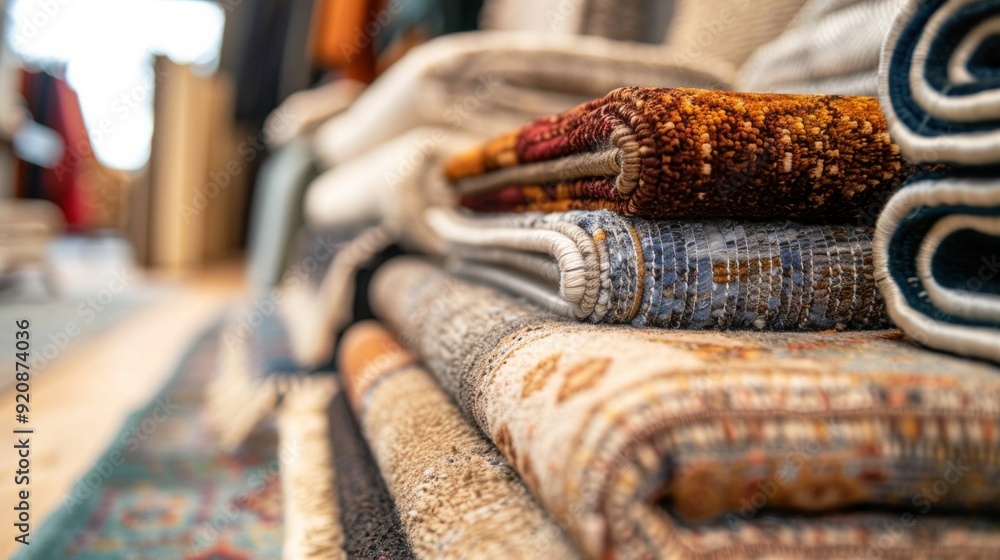 Variety of the gorgeous oriental carpets in traditional carpet store in ...