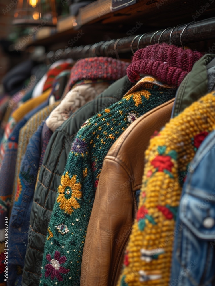 Row of coats hanging on clothes rack Stock Photo | Adobe Stock