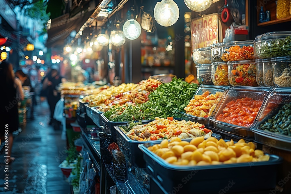 A bustling scene at Chatuchak Market, with vendors selling colorful ...