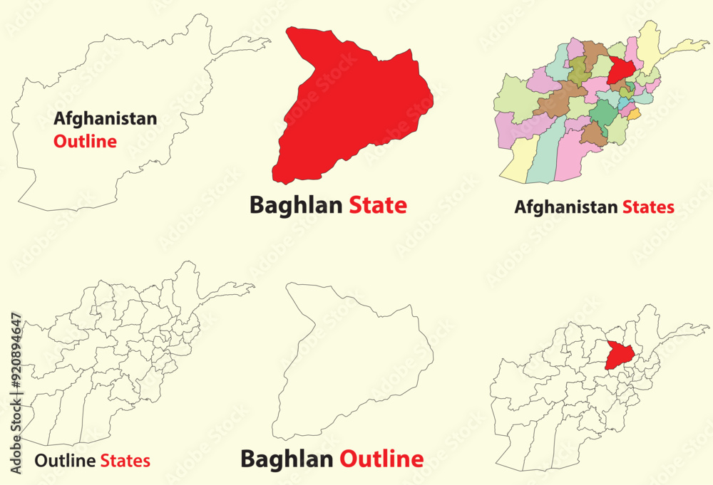 Baghlan map vector of Afghanistan, Baghlan line map, Baghlan with city ...
