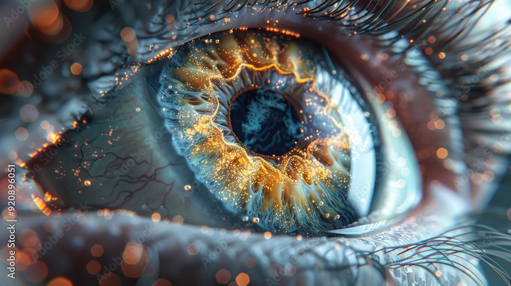 Detailed 3D model of human eye with holographic overlays showing eye ...