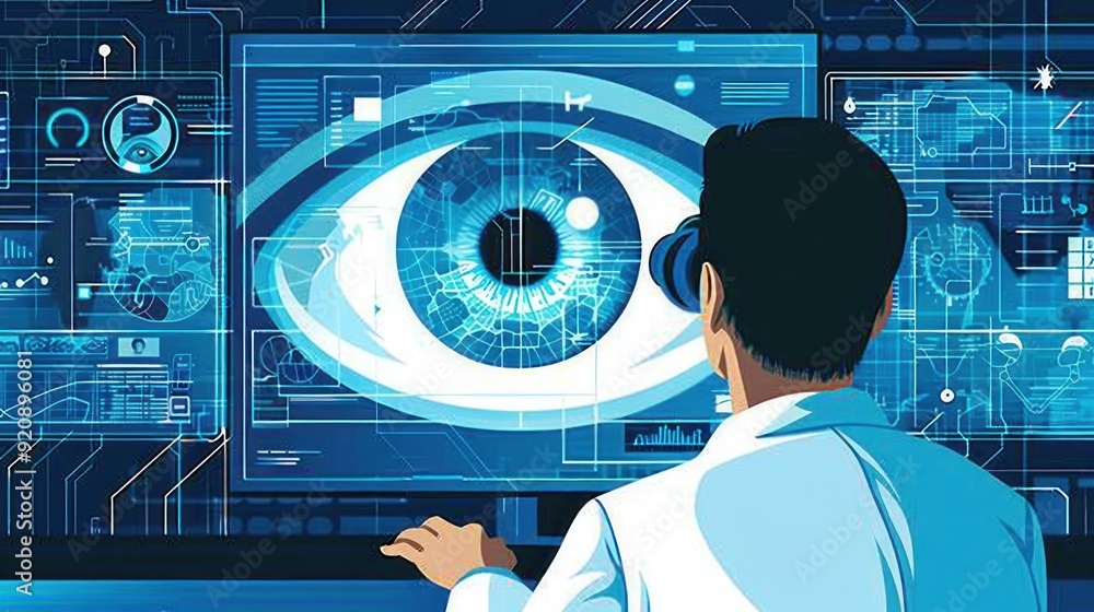 Flat illustration of ophthalmologist using telemedicine platform for ...