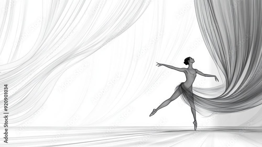 One line art depicting a dancer performing an elegant ballet routine on ...