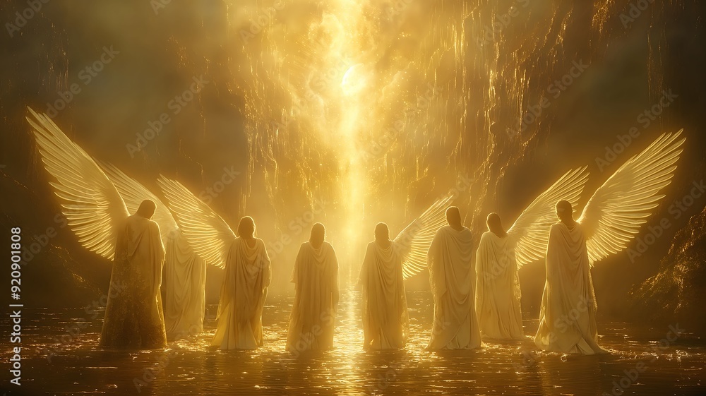 Angels Stand Before God, Prophecy from the Book of Revelation Stock ...