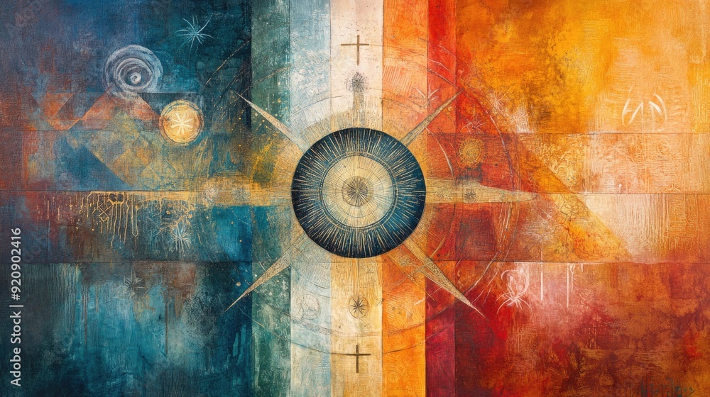 Abstract representation of spiritual unity, with intermingling ...