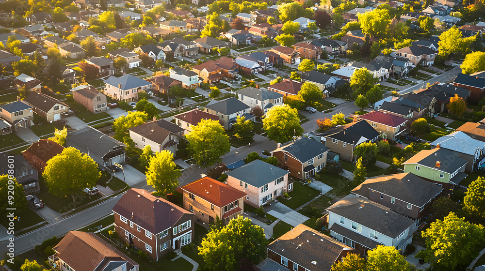 Aerial Perspective of a Varied Neighborhood Highlighting Property Value ...