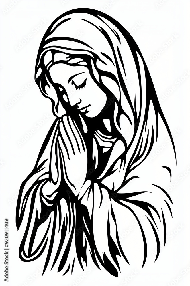 Our Lady, Virgin Mary, coloring book page, monocolor christianity ...