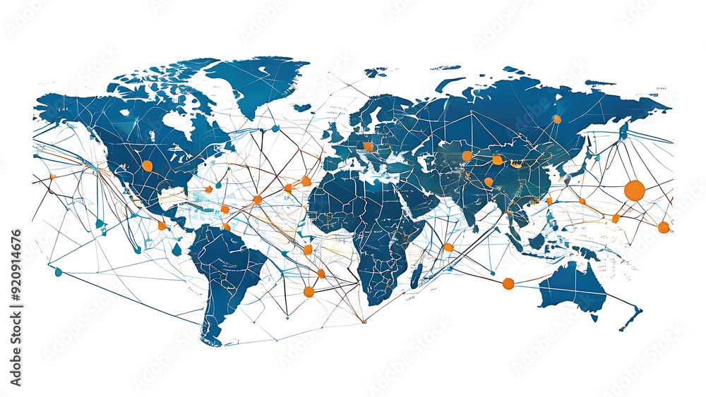 Globalization with world maps and connections Stock Photo | Adobe Stock