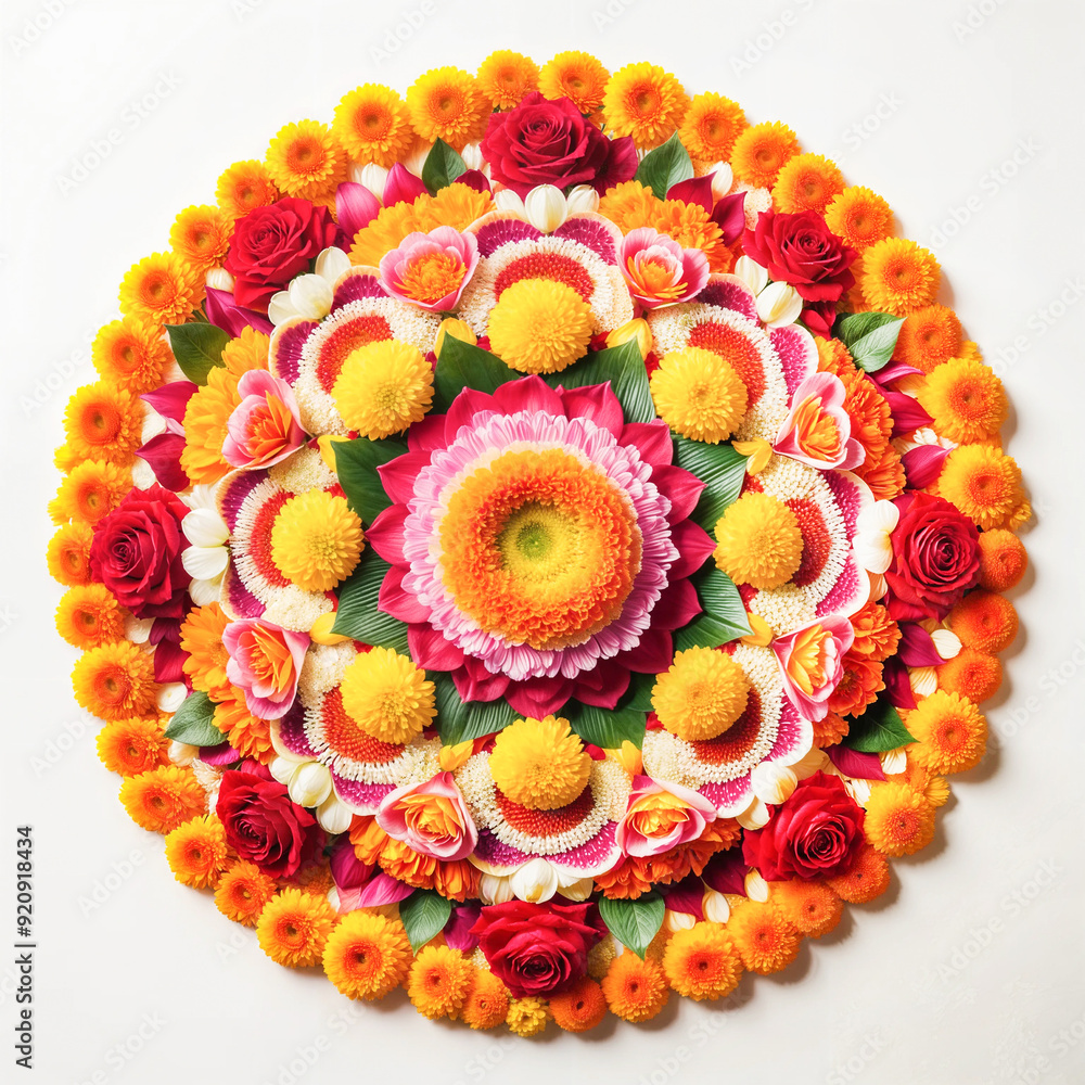 Closeup of an Onam pookalam or Athappokkalam,( floral carpet)typical ...