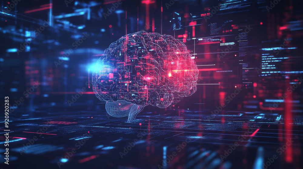 Brain. Digital brain. 3D science and technology concept. Neural network ...