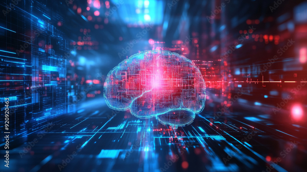 Brain. Digital brain. 3D science and technology concept. Neural network ...