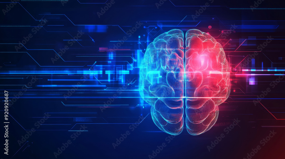 Brain. Digital brain. 3D science and technology concept. Neural network ...