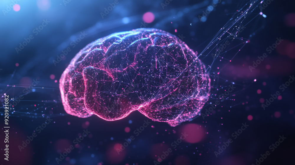 Brain. Digital brain. 3D science and technology concept. Neural network ...