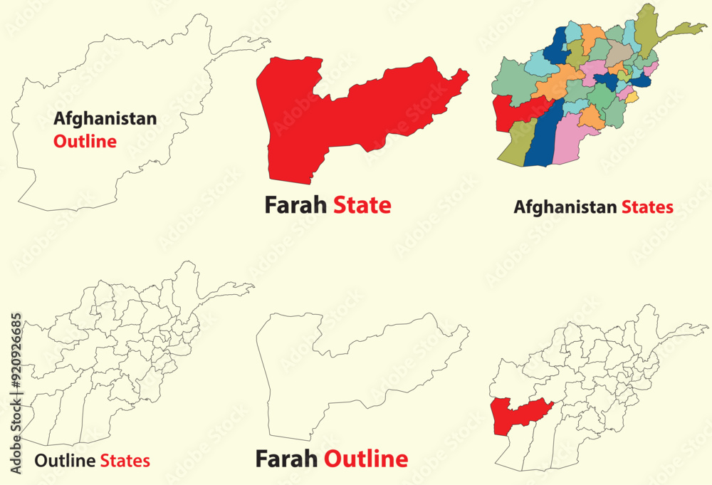 Farah map vector of Afghanistan, Farah line map, Farah with city map ...