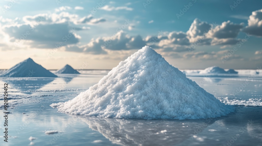 A close-up of a salt pile in a salt field, representing the natural and ...
