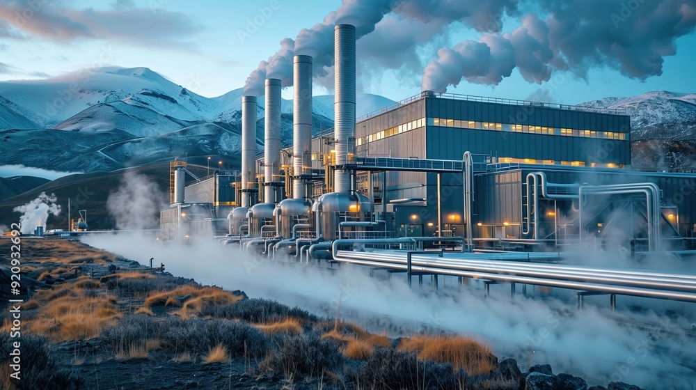 Geothermal power plant. Green energy. Geothermal power plant pipeline ...