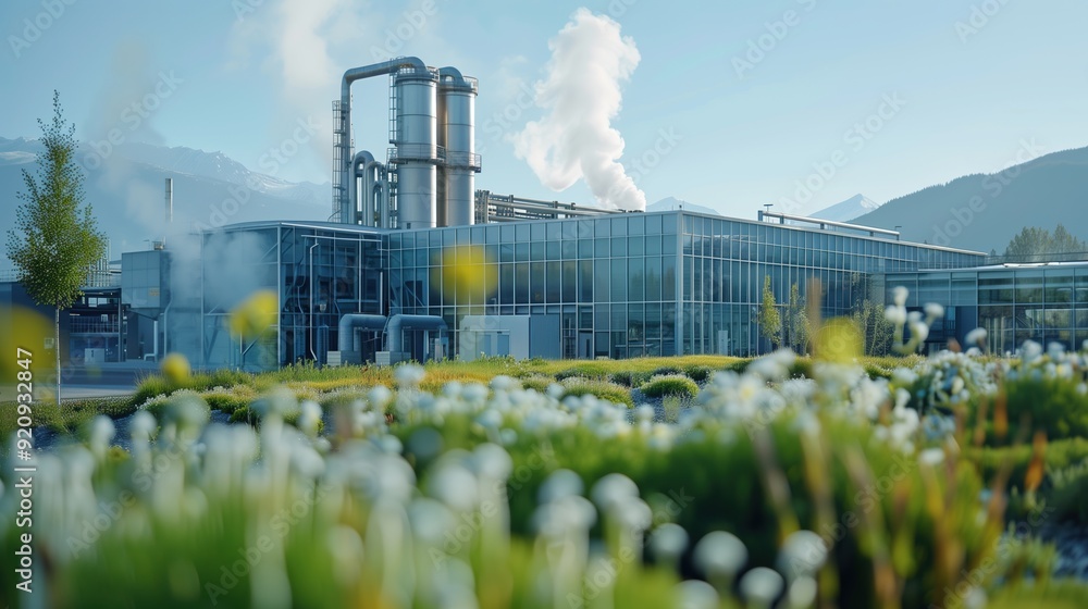 Geothermal power plant. Green energy. Geothermal power plant pipeline ...