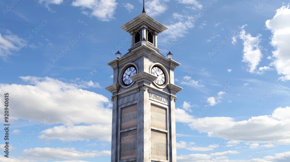 A 3D model of an outdoor clock tower, with a grand and imposing design ...