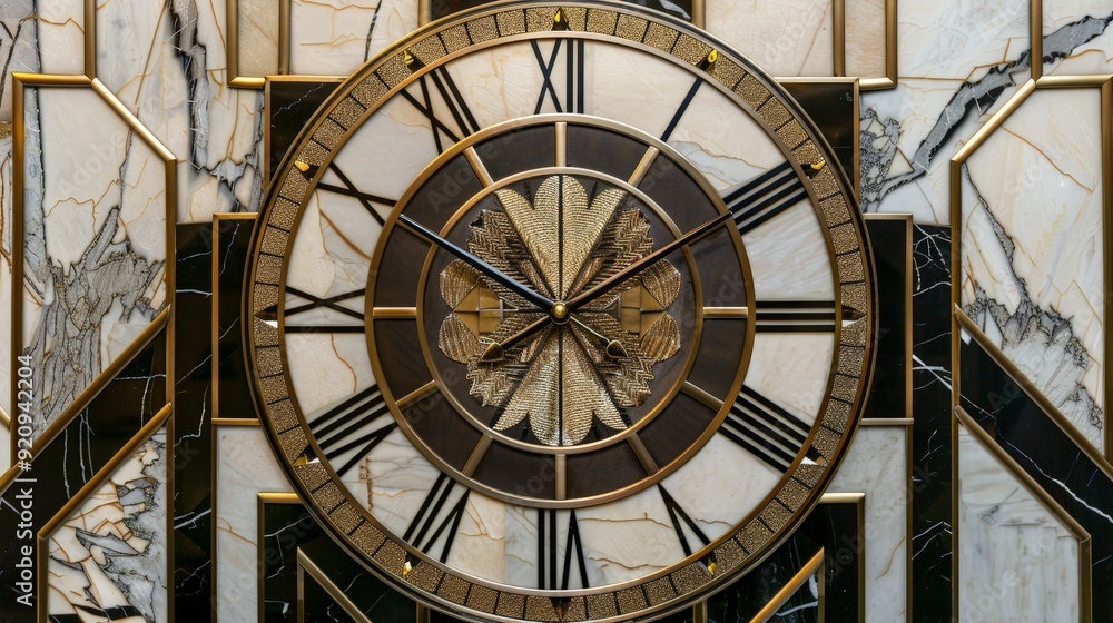 A beautifully crafted Art Deco clock, with geometric patterns and bold ...