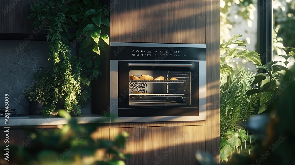 Smart electric oven with digital timer and touch screen in modern ...