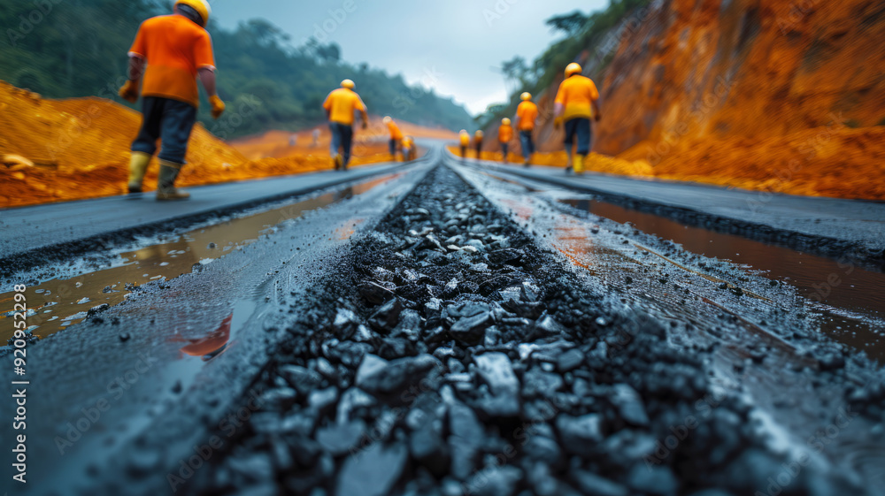 Road construction supervision team Civil engineers work at road ...