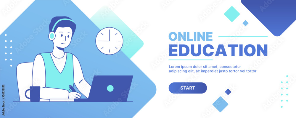 Vector banner dedicated to online education, depicting a student ...