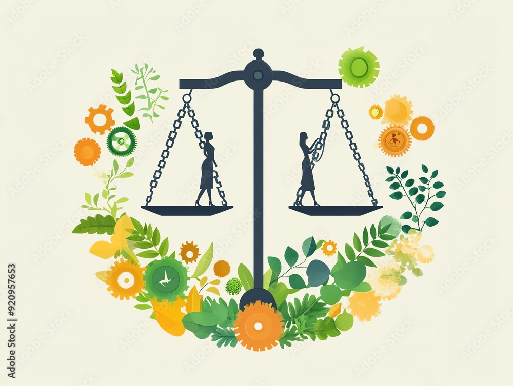 Scales of Justice with Leaves and Gears. Stock Illustration | Adobe Stock