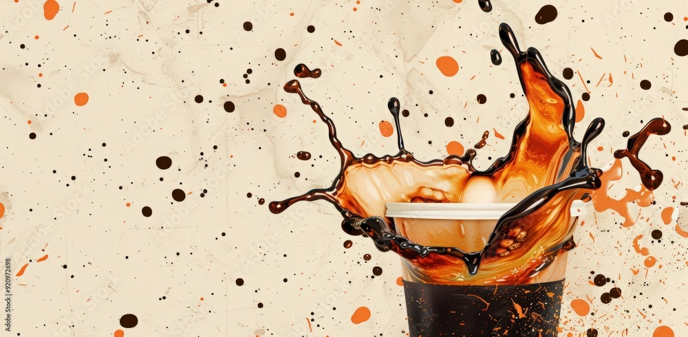 A simple line drawing of coffee spilling out from the lid of an open ...