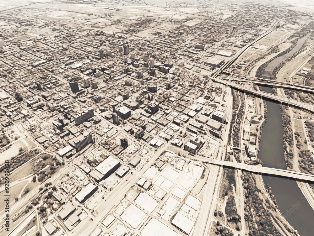 Technical aerial visual, 3D LiDAR GIS aerial map satellite scan model ...