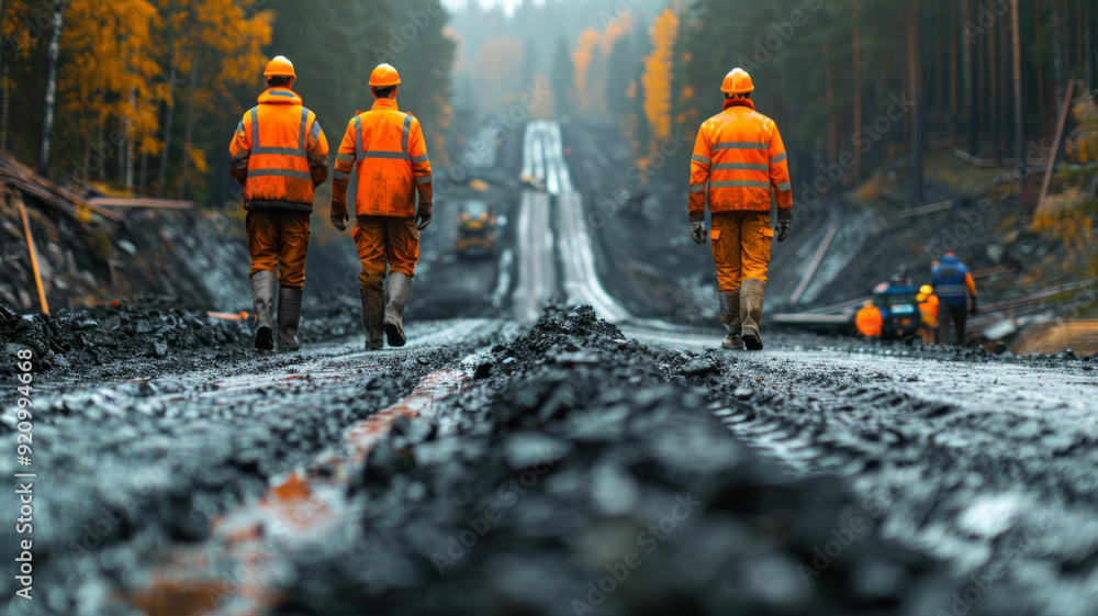 Road construction supervision team Civil engineers work at road ...