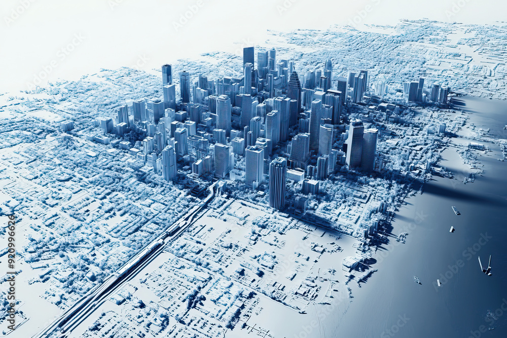 Technical aerial visual, 3D LiDAR GIS aerial map satellite scan model ...