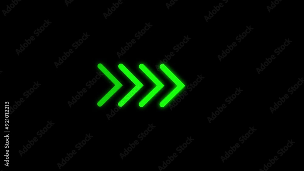 arrow loading animation green color on black background. Direction ...